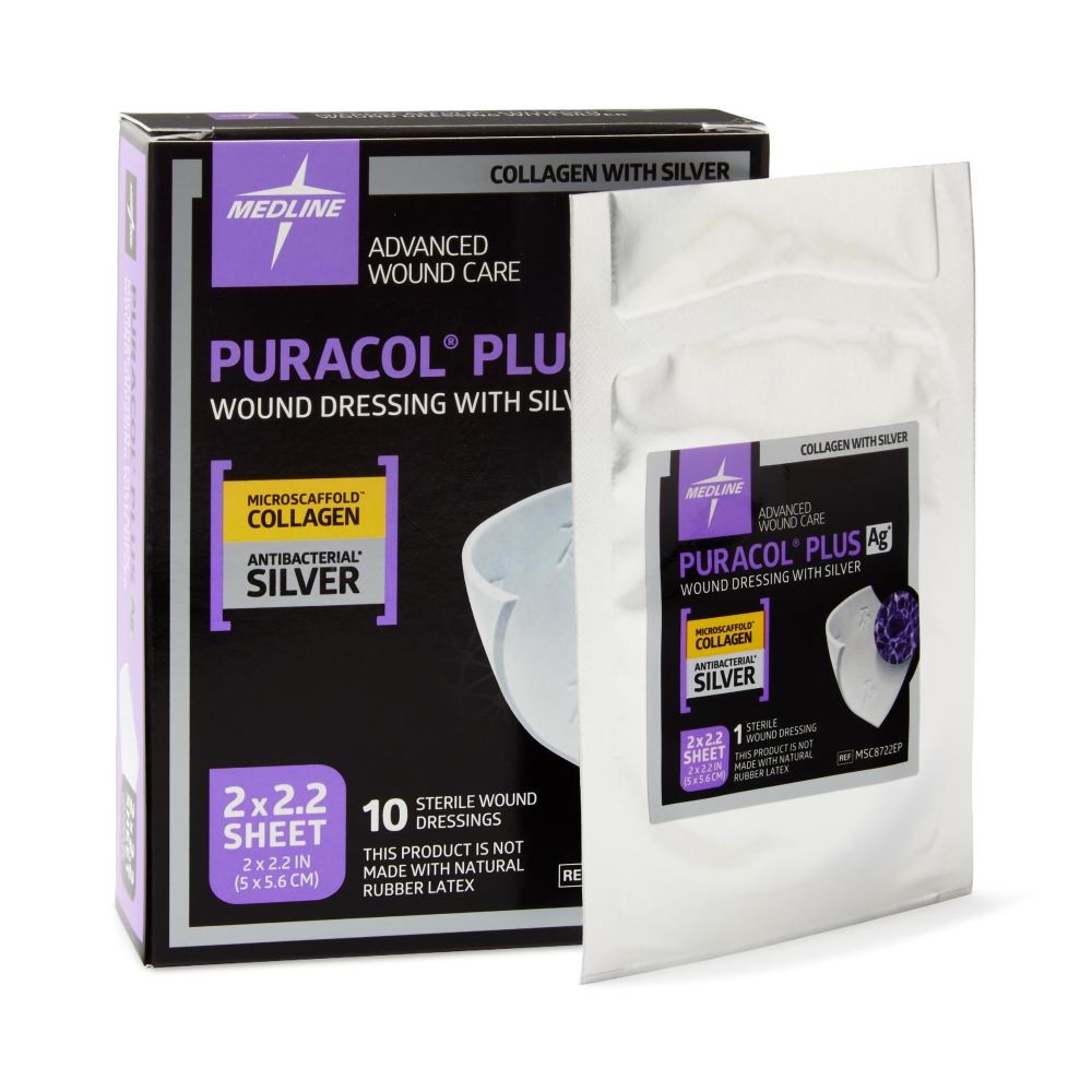 Puracol Plus Ag+ Collagen Dressing 4.25 X 4.5 Inch, 2 mm Thick - MSC8744EP