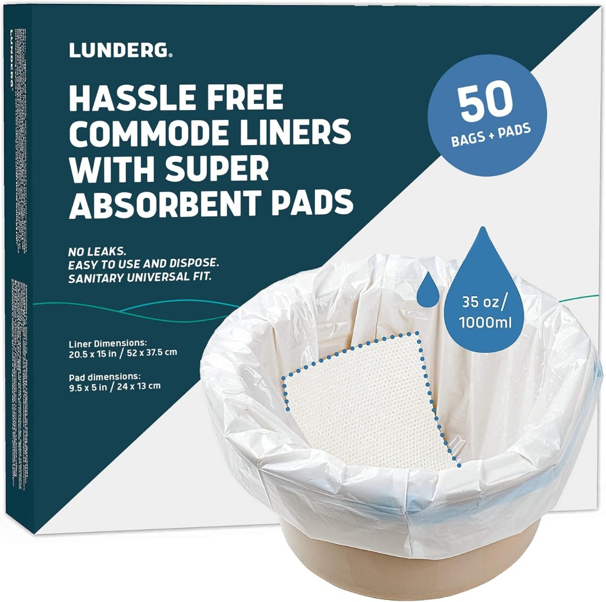 Lunderg Commode Liners with Absorbent Pad