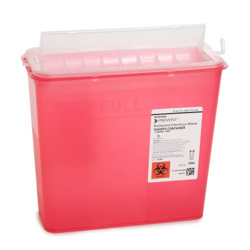 5 Quart Red Prevent Sharps Disposal Container with Horizontal Entry Lid ...